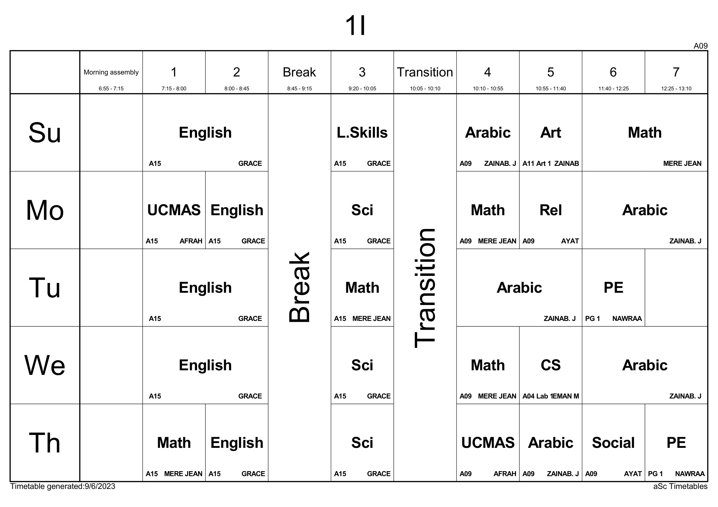 Timetables – Primary School | Al Rawabi Private School