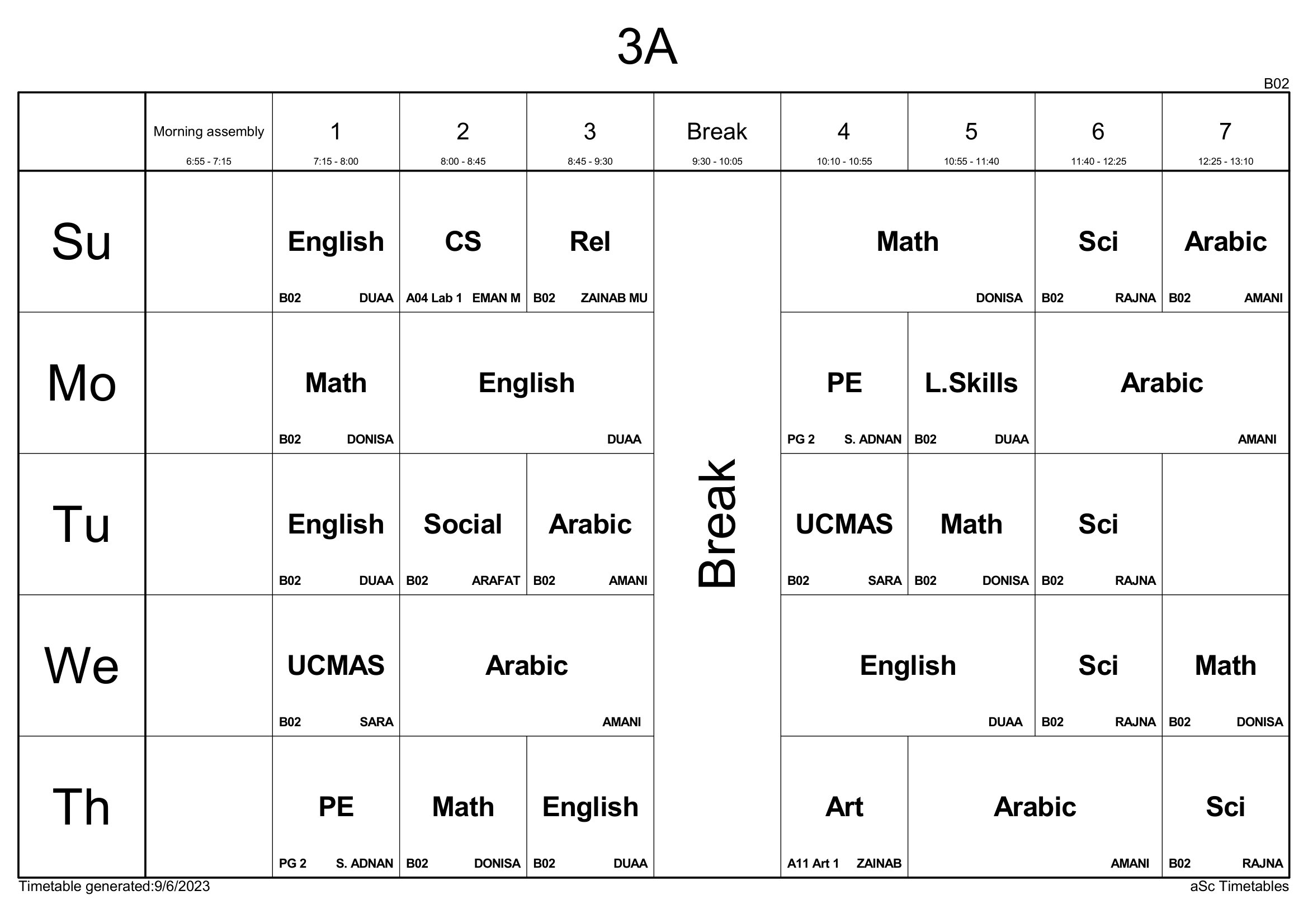 Timetables – Primary School | Al Rawabi Private School